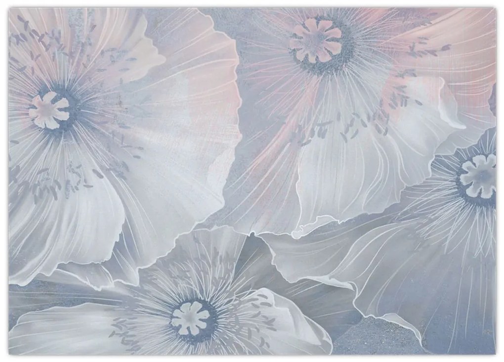 Skleněný obraz - Modré květy na zdi (70x50 cm)