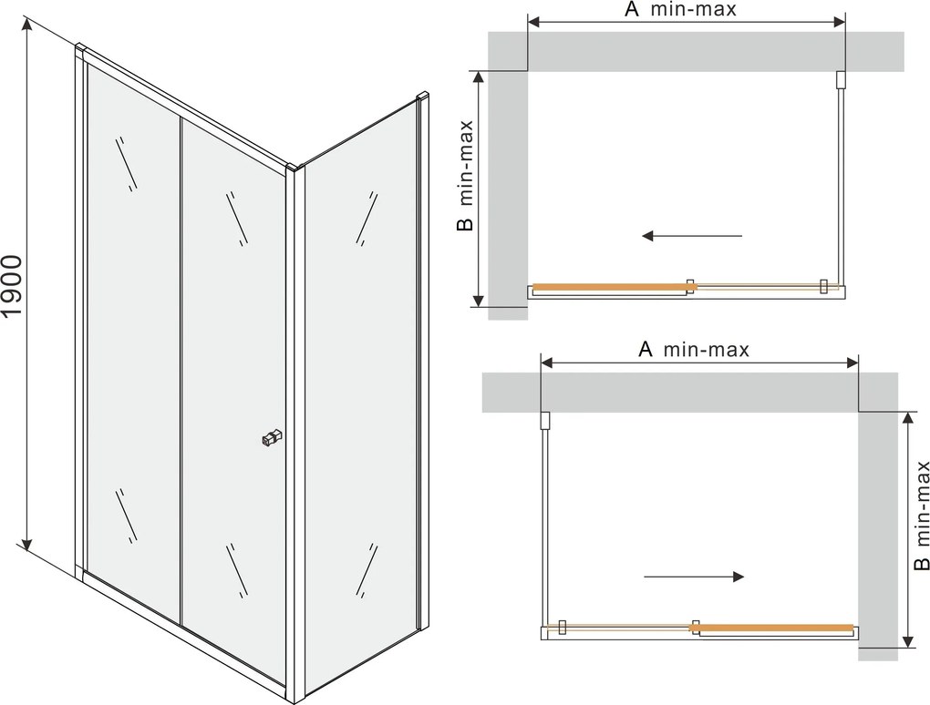 Sprchový kout MEXEN APIA - 140x90 cm - BLACK