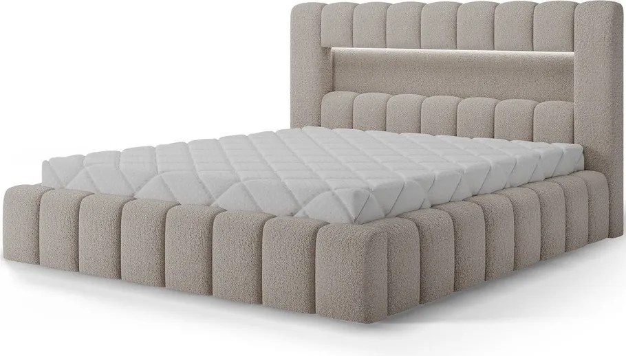 Béžová čalouněná dvoulůžková postel s úložným prostorem s roštem 180x200 cm Lamica – ELTAP
