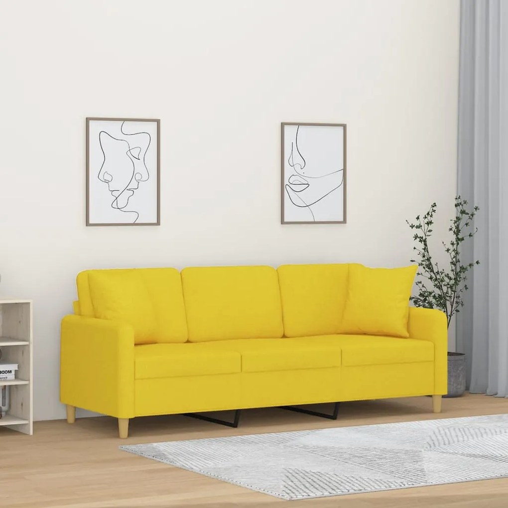 3místná pohovka s polštáři světle žlutá 180 cm textil 3200922