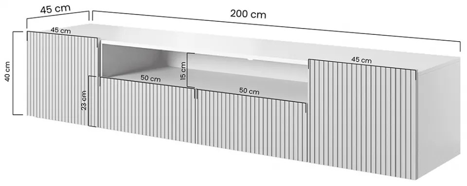 Závěsný TV stolek Nicole 200 cm s výklenkem - bílá / dub artisan