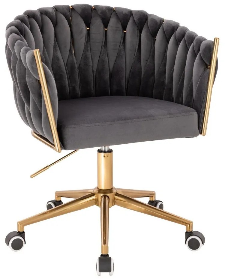 LuxuryForm DESIGN Otočná židle NORDEN VELUR na zlaté podstavě s kolečky - tmavě šedá