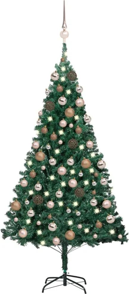 vidaXL Umělý vánoční stromek s LED a sadou koulí zelený 120 cm PVC [3077711] Barva: green and rose