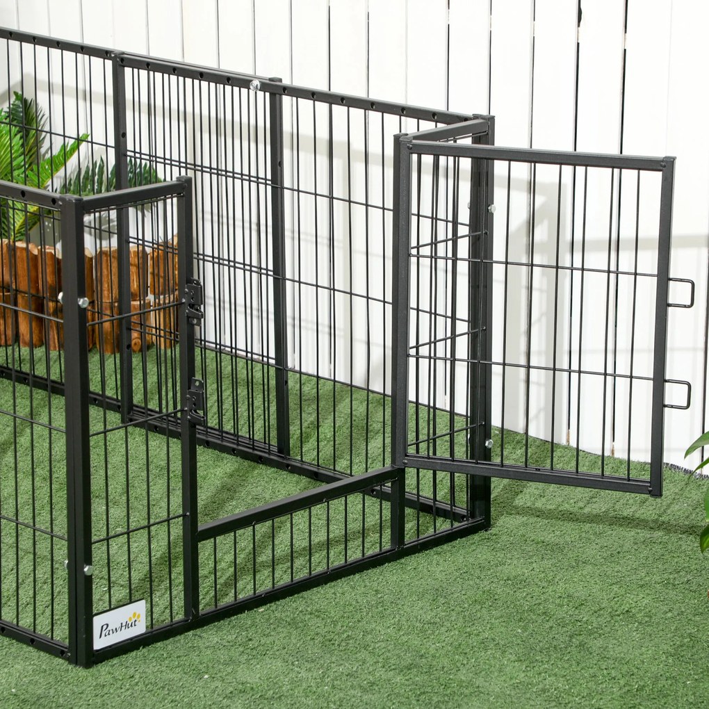 PawHut 6-panelový psí výběh s nastavitelnou šířkou ocelového rámu 82,5-150x79x61 cm Černý