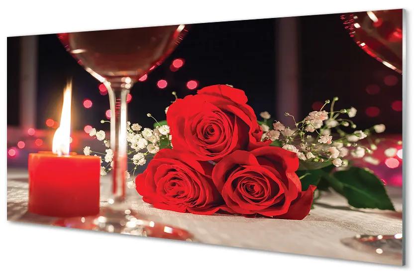 akrylový obraz Růže svíčka sklo 125x50 cm