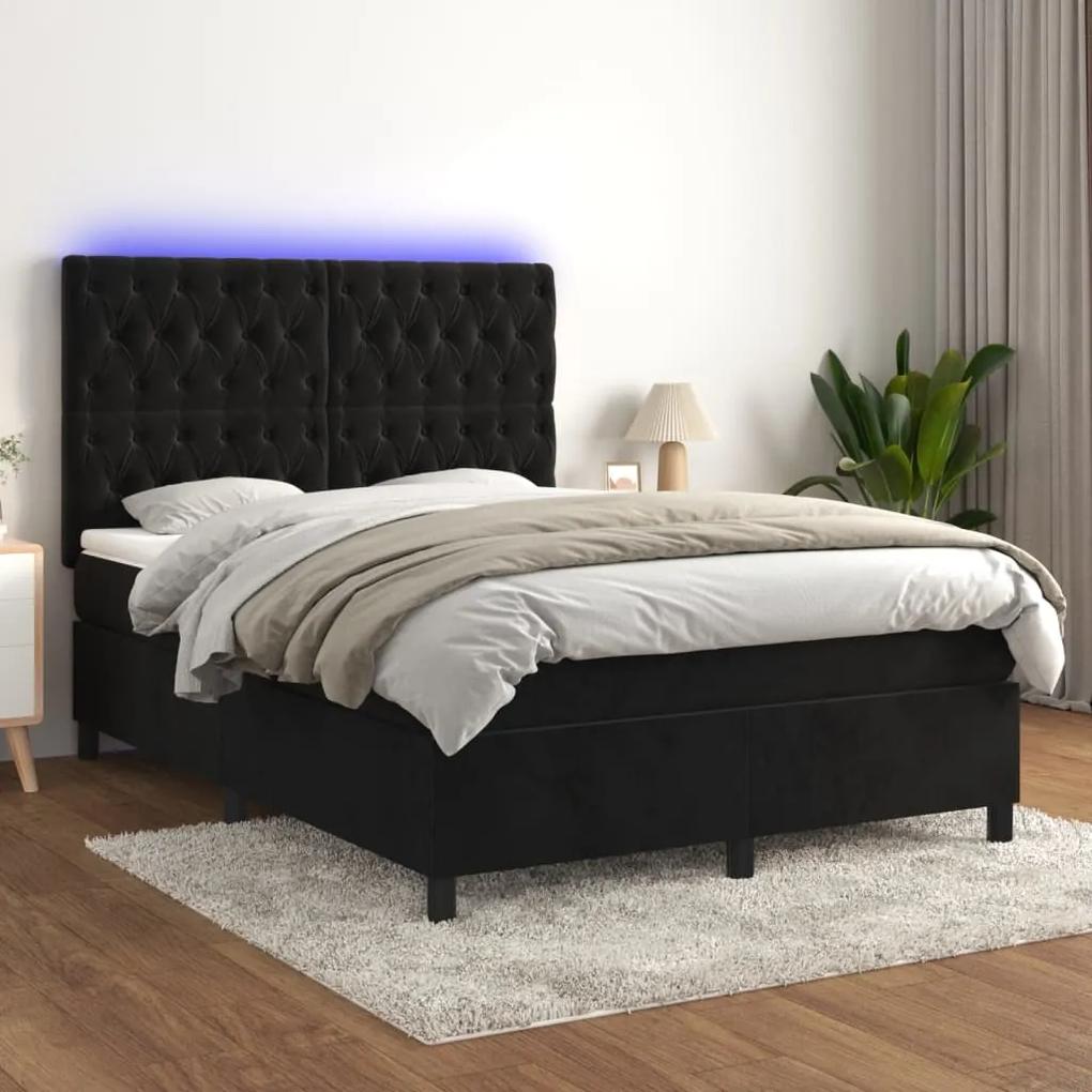 Box spring postel s matrací a LED černá 140x200 cm samet,  3136307
