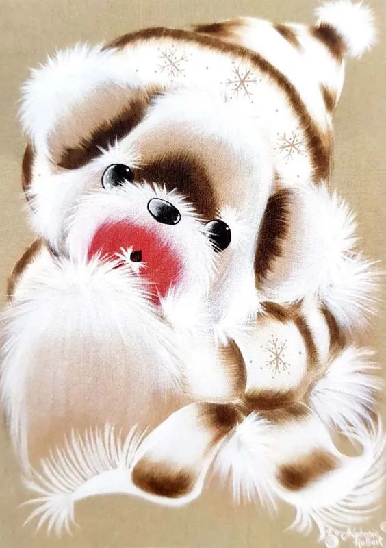 ART-STYLE Obrázek 30x40, medvěd v čepici, rám bílý s patinou