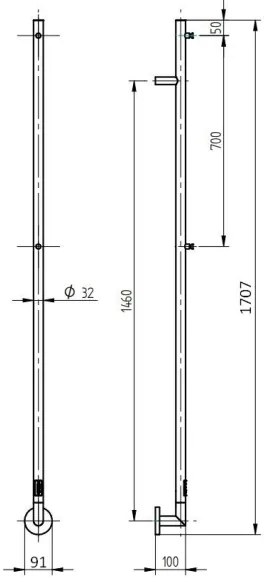 P.M.H. OL1B - Elektrický sušák na ručníky OLE 24W/230V 170 cm IP44 černá