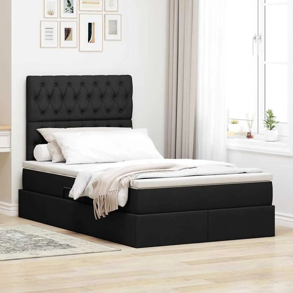 Postel s úložným prostorem a matrací Černá 120 x 200 cm textil 3371837