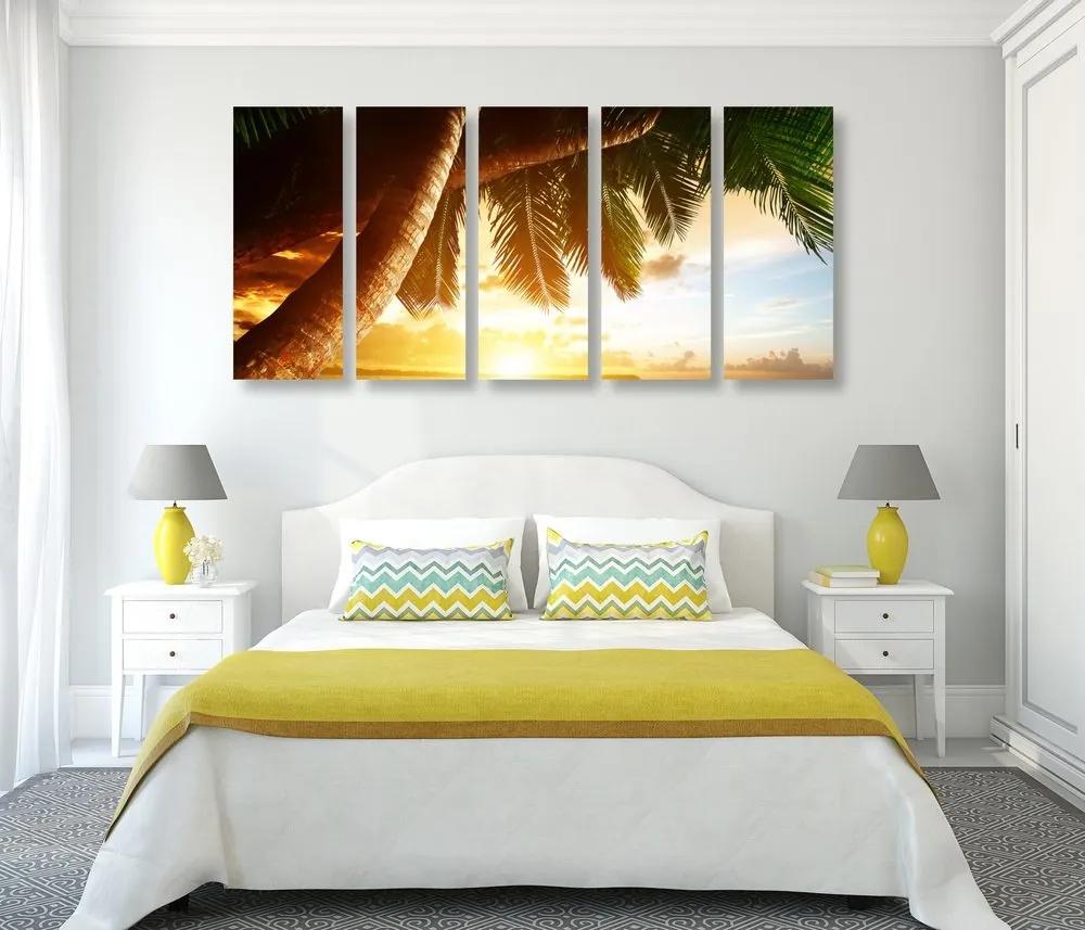 5-dílný obraz východ slunce na karibské pláži - 200x100 cm