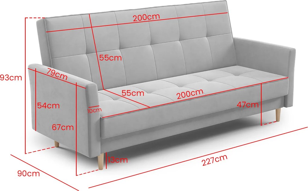 Eka Rozkládací pohovka KARA, 227 cm Výběr nohou: Přírodní, Barva látky: Mintová (Kronos 47)