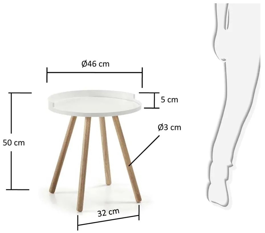 Bílý odkládací stolek s dřevěným podnožím La Forma Bruk