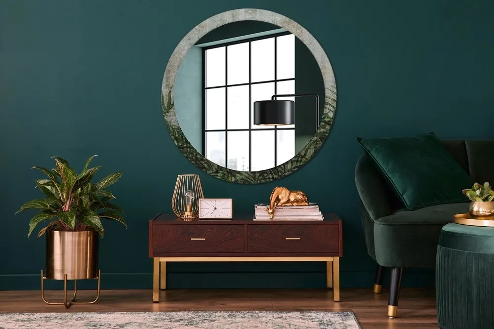 Kulaté dekorativní zrcadlo Kapradiny listy fi 100 cm