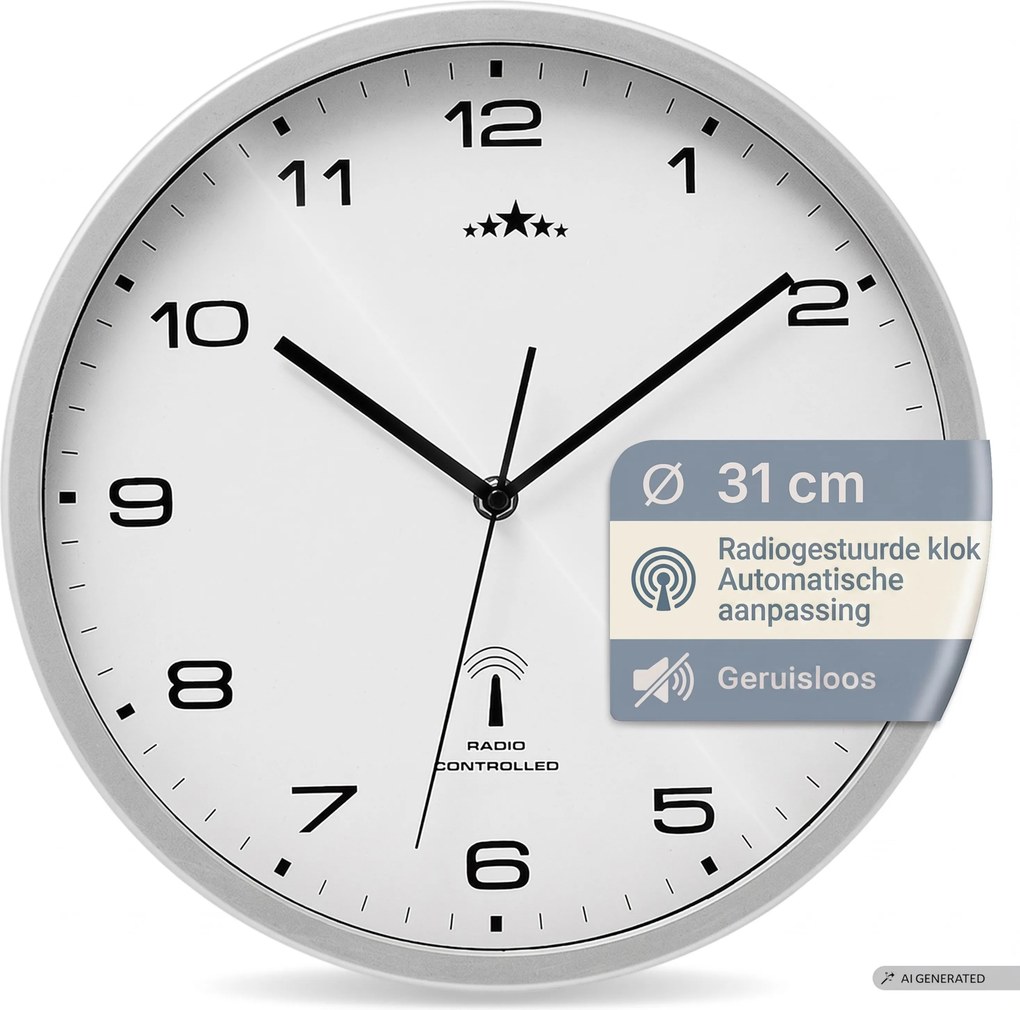Nástěnné hodiny řízené rádiem bílá/stříbrná Ø31cm
