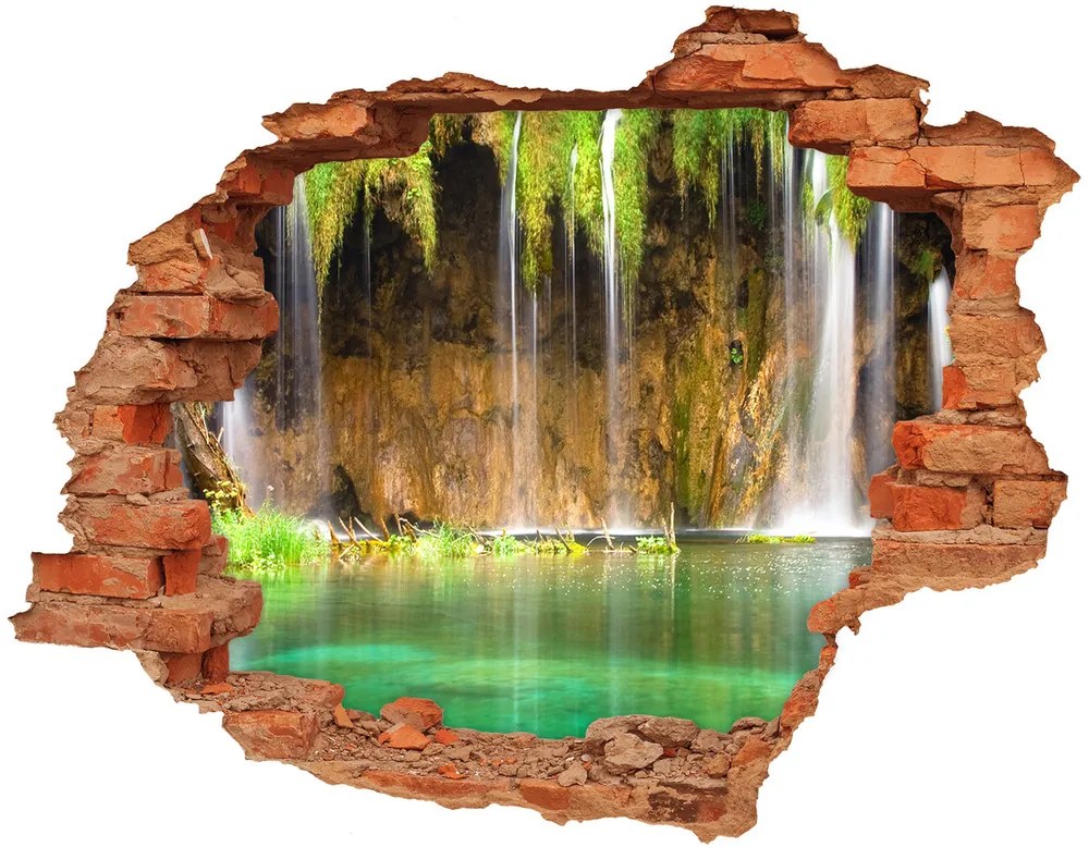 Wallmuralia Díra 3D ve zdi nálepka Plitvická jezera 90x70 cm