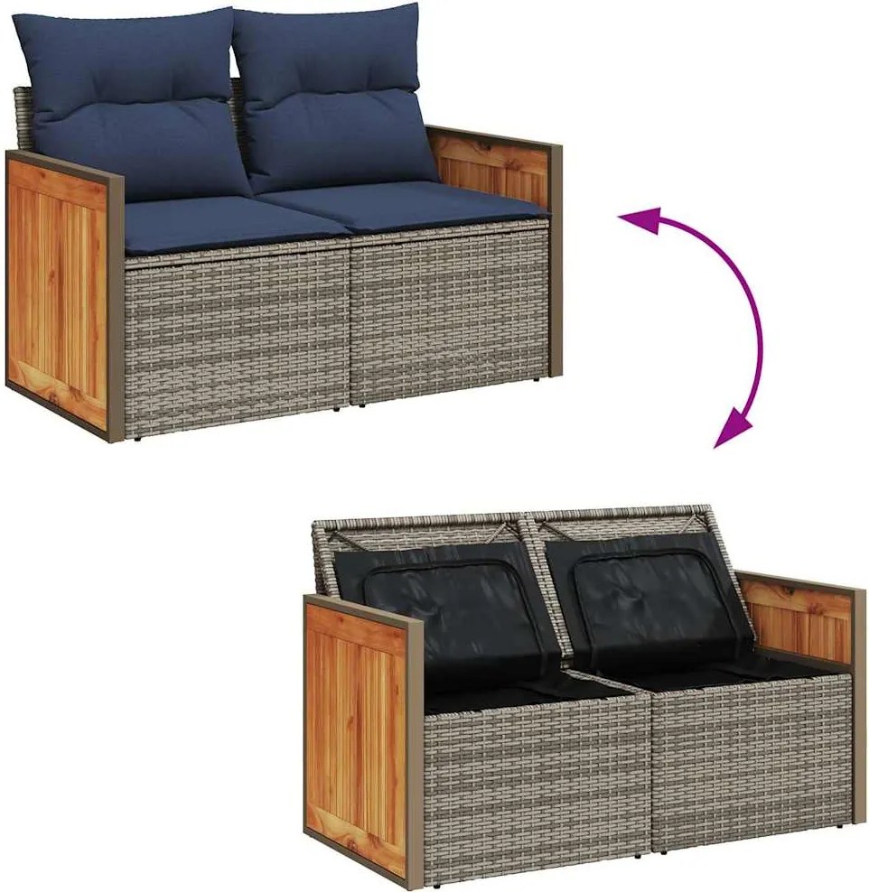 6dílná zahradní sestava s poduškami šedá polyratan akácie 3327666