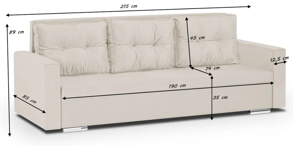 Pohovka pro 3 osoby s funkcí spaní FELIX Šedá
