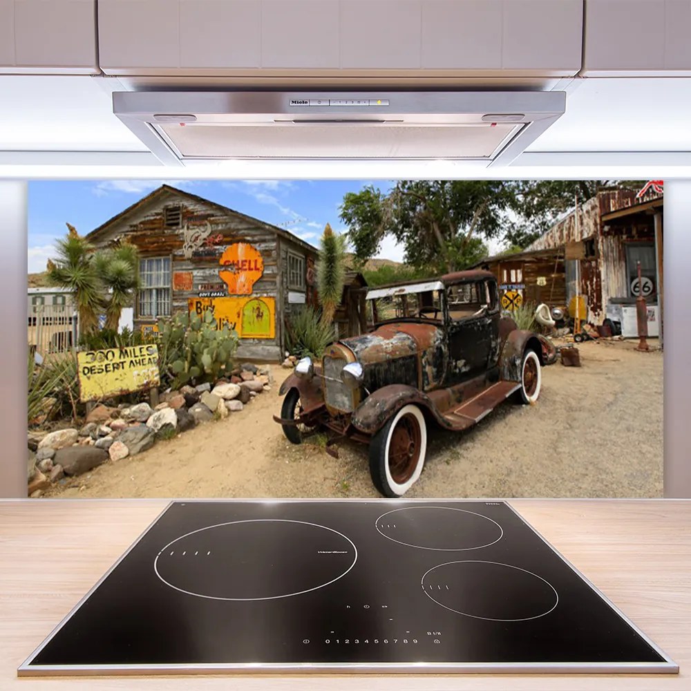 Skleněné obklady do kuchyně Staré Auto Architektura 120x60 cm