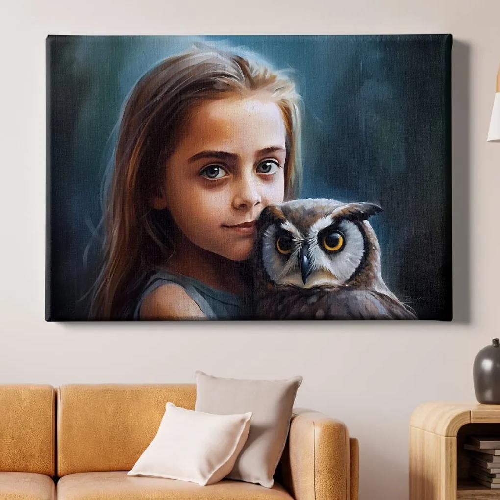 Obraz na plátně - Dívka a její nejlepší kamarádka sova FeelHappy.cz Velikost obrazu: 120 x 80 cm