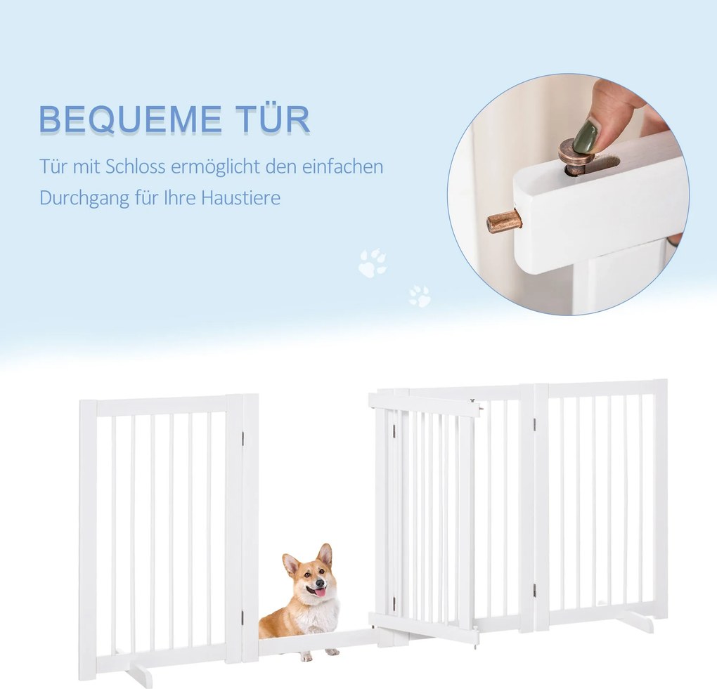 PawHut Freestanding Dog Barrier Gate s nohama 220 x 91 cm Dřevěná brána pro psy Bezpečnostní brána pro schody Dveřní ochranná brána pro schody, dveře…