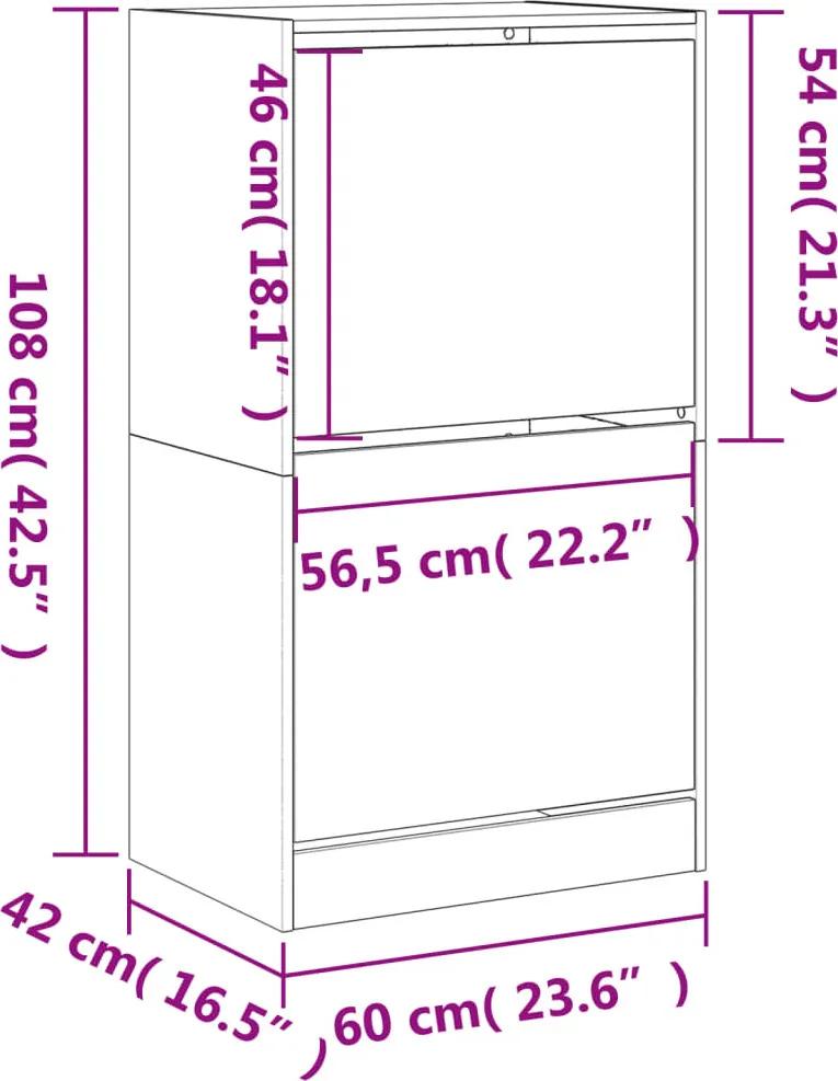 vidaXL Botník se 2 výklopnými zásuvkami 60 x 42 x 108 cm [3214389] Barva: Bílá