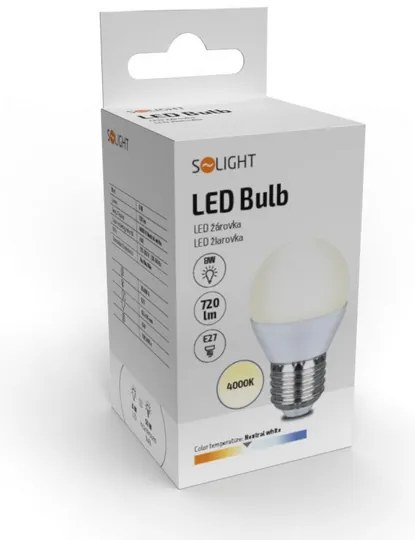 SOLIGHT LED žárovka miniglobe matná G45 8W, E27, 4000K, 720lm