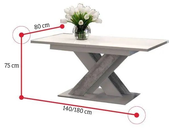 Rozkládací stůl BRONX, 140-180x75x80, bílý/beton