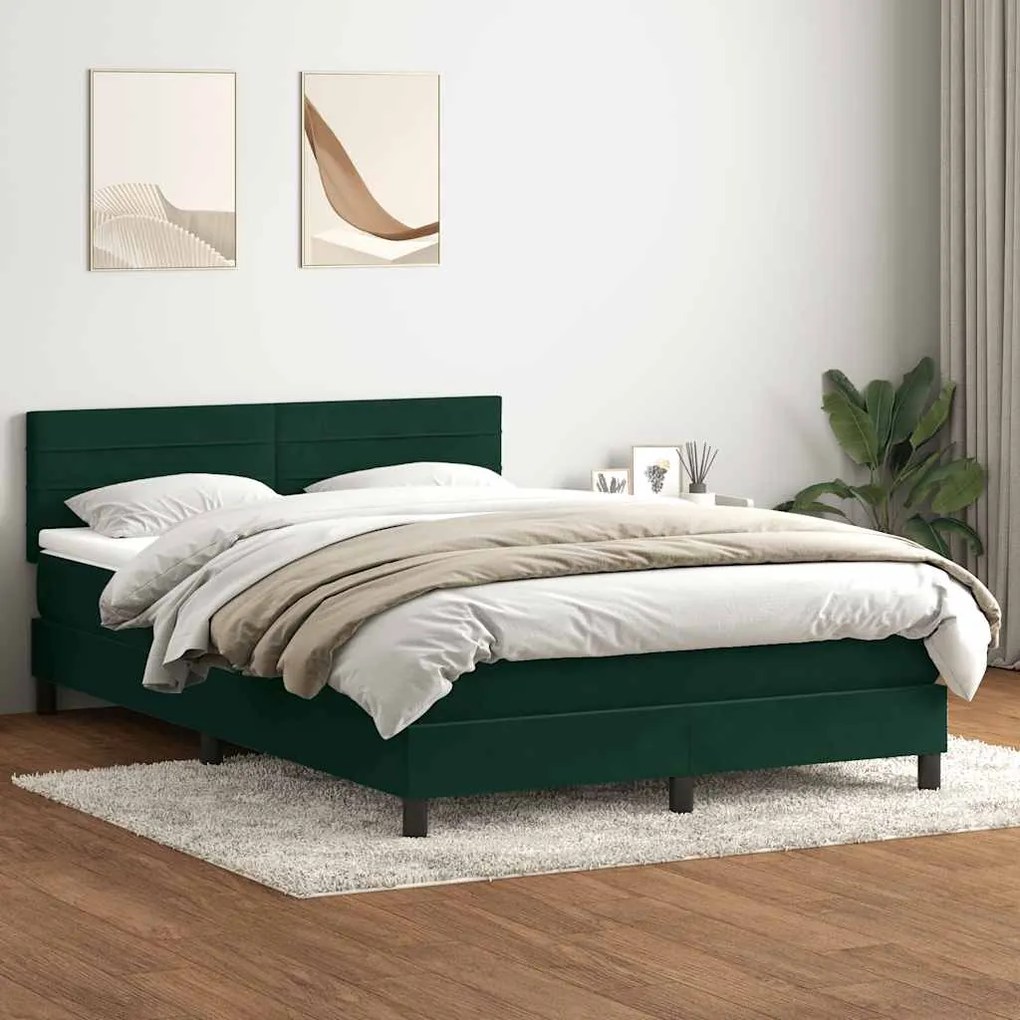 Box spring postel s matrací tmavě zelená 160x220 cm samet 3316362