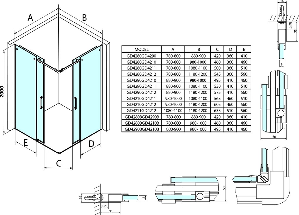 Gelco DRAGON 90 x 100 cm GD4290-GD4210 sprchový kout