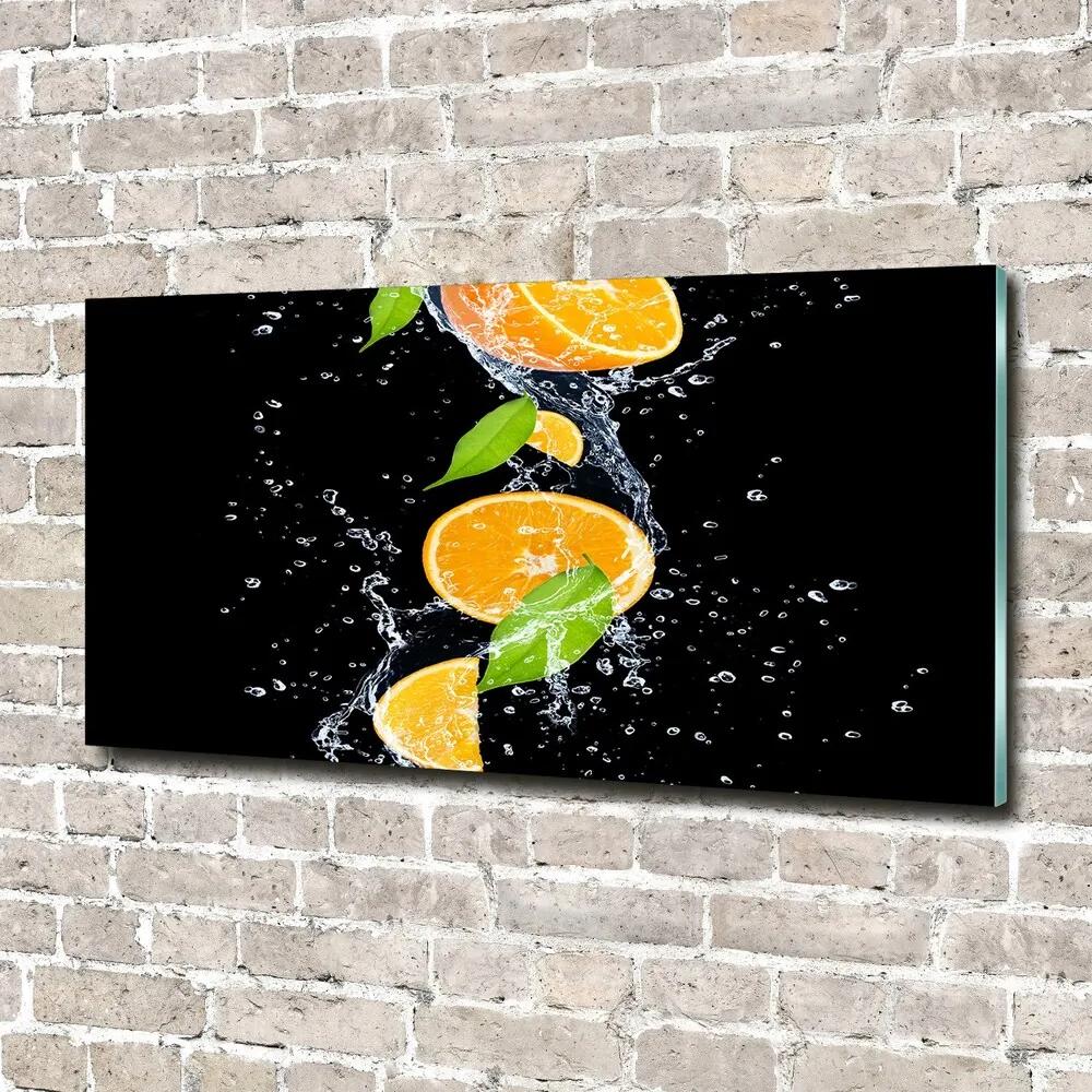 Wallmuralia Foto obraz sklo tvrzené Pomeranče a voda 140x70 cm