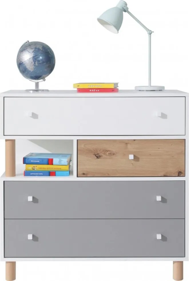 FARO | komoda FR11 se zásuvkami | 90 cm | bílá/artisan/šedá