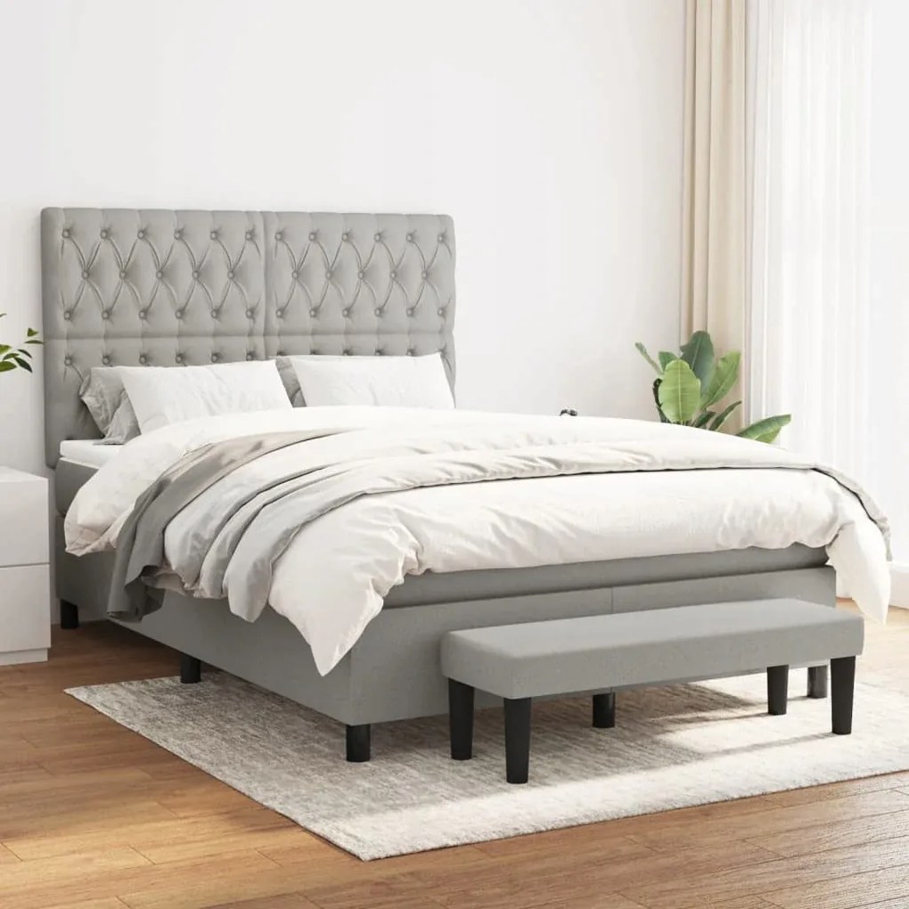 Box Spring Postel S Matrací Textil Světle Šedá Prošívaný design 140 x 190