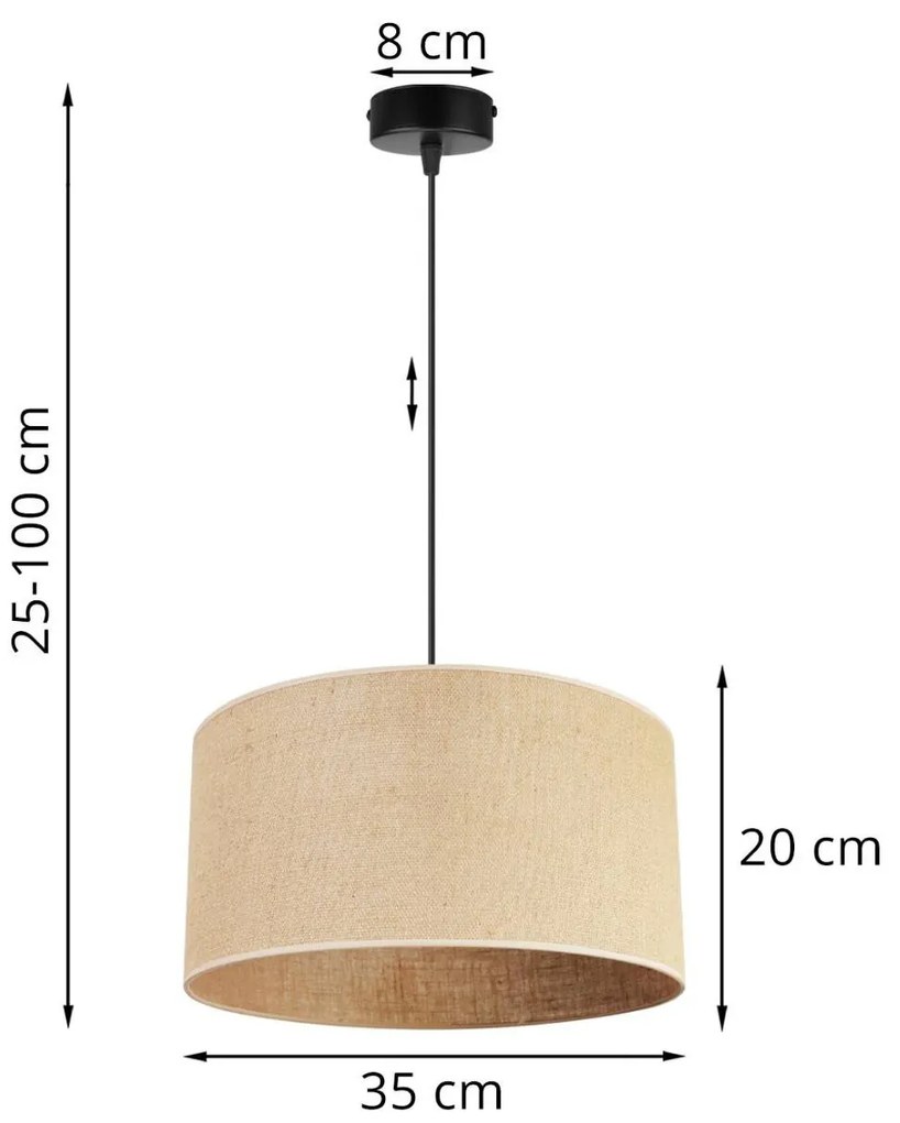 Závěsné svítidlo JUTA, 1x jutové stínítko, (výběr ze 2 barev konstrukce), (fi 35cm)