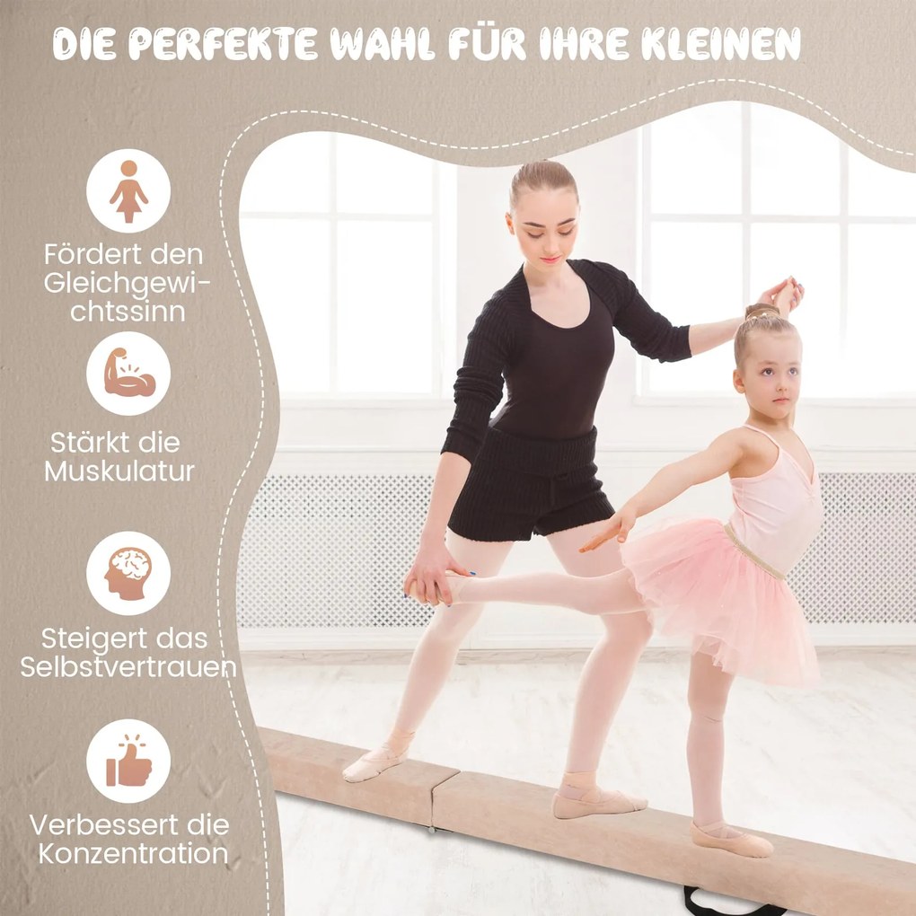 Costway 270 cm kladina dětská kladina skládací gymnastická kladina s – hnědý