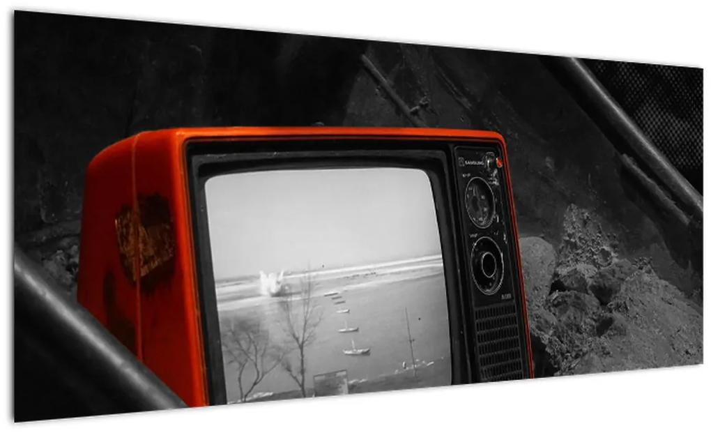 Obraz červené televize (100x40cm)