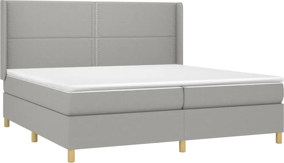 Box spring postel s matrací a LED světle šedá 200x200 cm textil 3138821