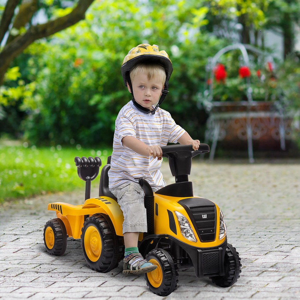 Dětský toy truck AIYAPLAY 12-36 měsíců s integrovanou lopatou a přívěsem, jezdicí rypadlo pro děti z PP a kovu, 91x29x44 cm, Žluté | Aosom