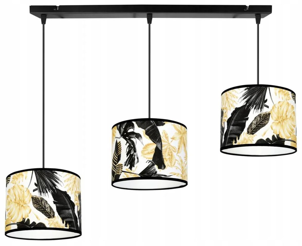 Závěsné svítidlo Gold Flowers, 3x bílé textilní stínítko s květinovým vzorem, (výběr ze 2 barev konstrukce)