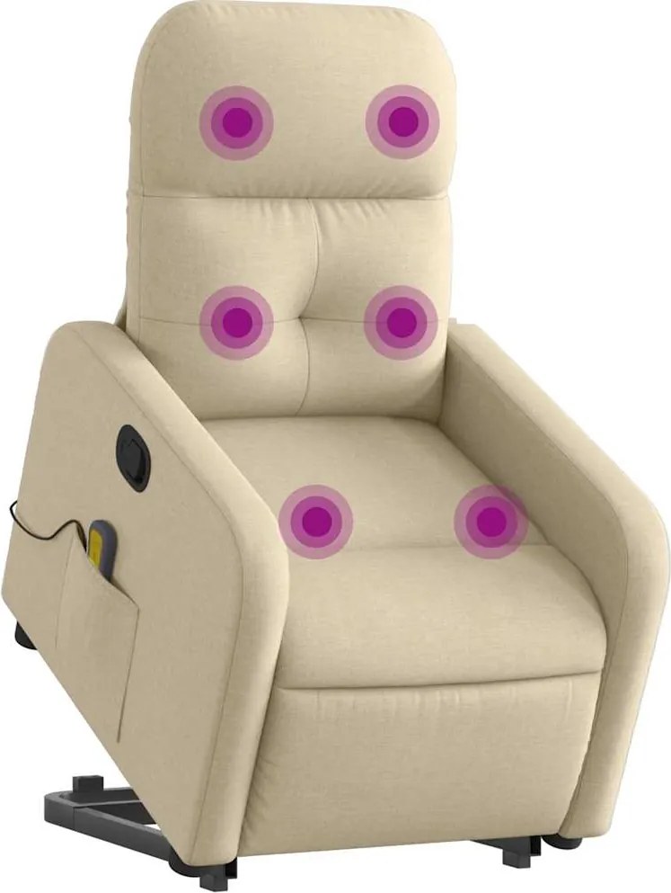 Zvedací masážní polohovací křeslo krémové textil 3206812