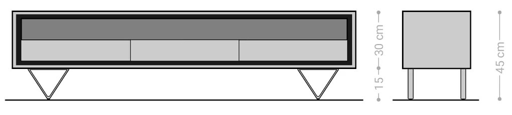 DELIFE TV stolek Stonegrace 175 cm akácie přírodní 1 přihrádka 3 zásuvky kamenná dýha podnož ve tvaru V