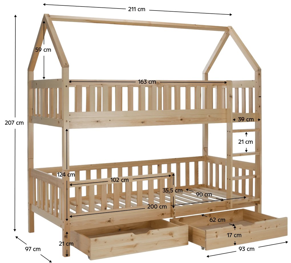 Kondela Montessori patrová postel, přírodní, VENITA TYP 2