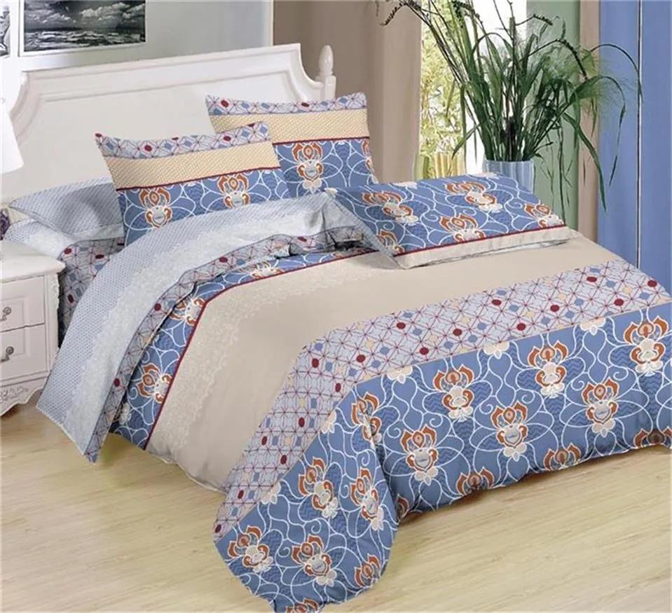 Bavlissimo 7-dílné povlečení ornamenty bavlna/mikrovlákno modrá šedá béžová 140x200 na dvě postele