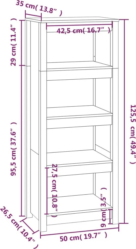 vidaXL Knihovna 50x35x125,5 cm masivní borovice [821709] Barva: Černá