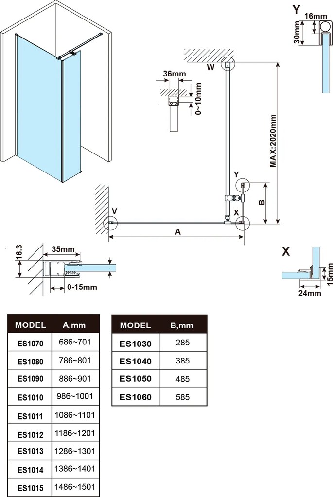 Polysan Esca Black Matt sprchová zástěna 140 x 210 cm jednodílná k instalaci ke stěně černá sklo čiré ES1014-02