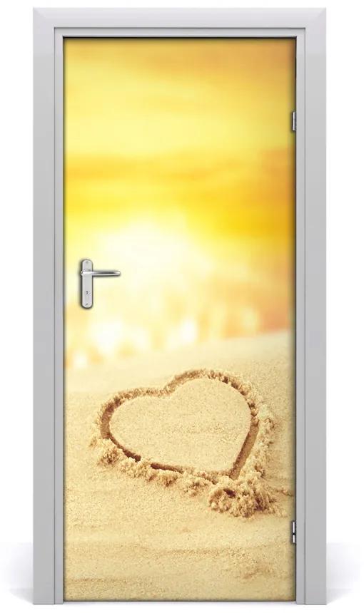 Fototapeta na dveře samolepící srdce na pláži 75x205 cm