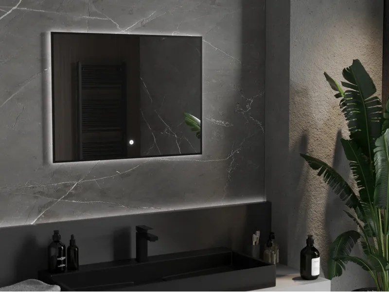 Mexen Erma koupelnové zrcadlo s osvětlením 80 x 60 cm, LED 6000K, proti zamlžení, černý rám - 9814-080-060-611-70