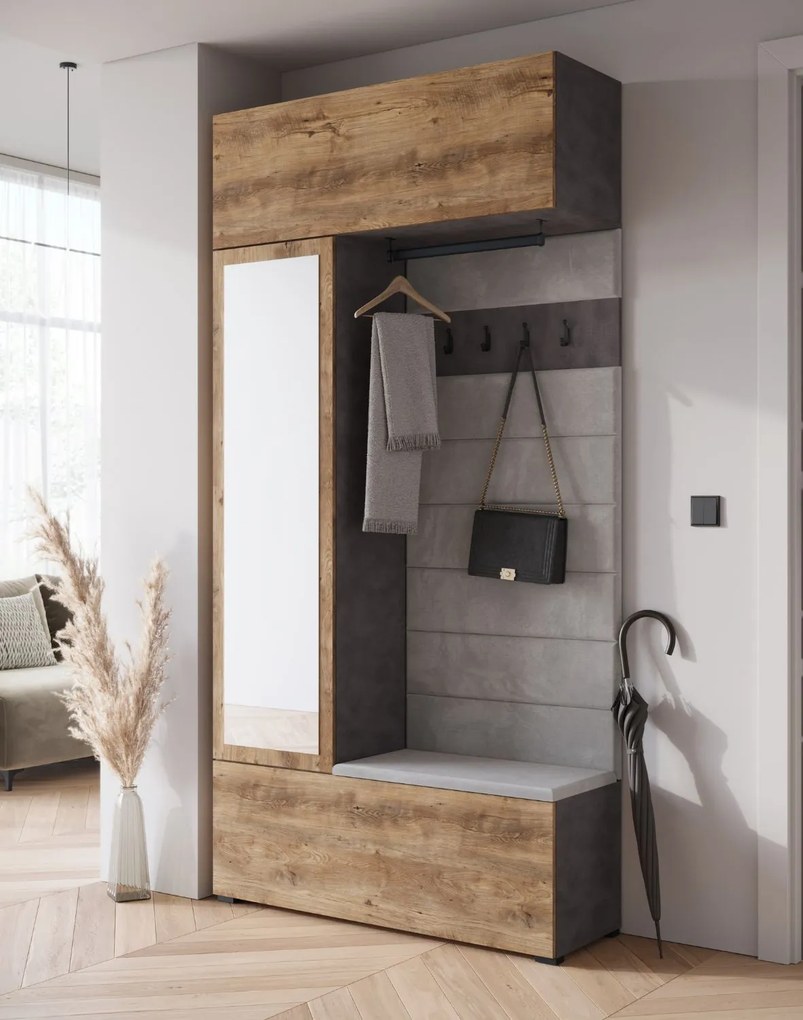 Předsíňová stěna se sedákem 115 cm Tejo matera/kaštan (TEJ009TX+TEJ244)