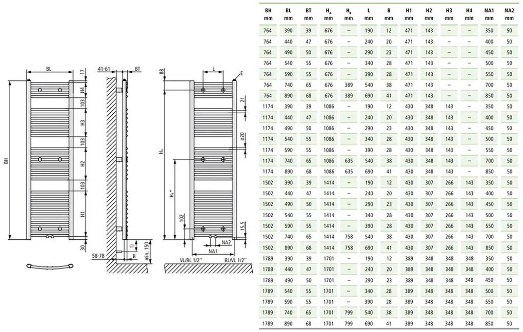 Kermi B20-R M koupelnový radiátor 1174 x 590 mm, zaoblený, bílá LR01M1200602XXK