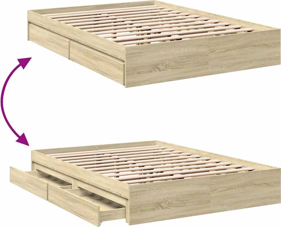 Rám postele se zásuvkami dub sonoma 140x190 cm kompozitní dřevo 3280687