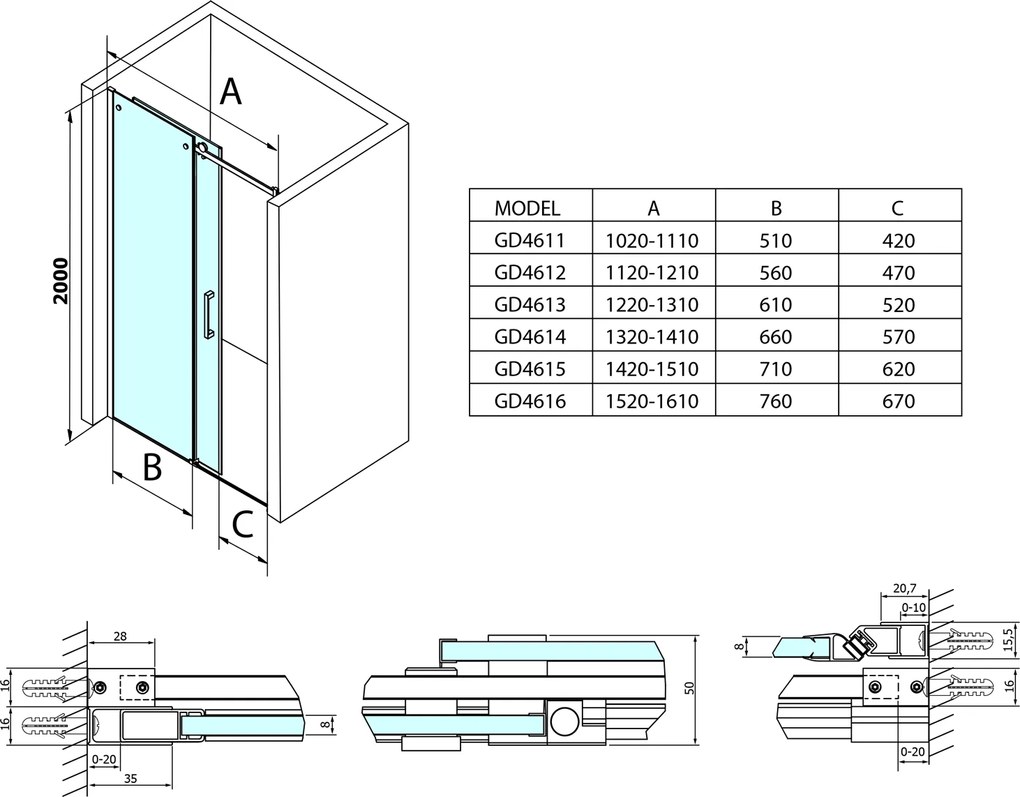 Gelco Gelco, DRAGON sprchové dveře 1500mm, čiré sklo, GD4615